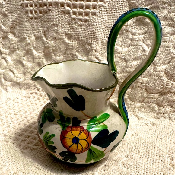 Kitchen | Vintage Floral Hand Painted Mini Long Neck Handle Pitcher ...